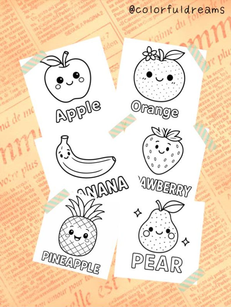 Fruit Coloring Page - Fun & Relaxing Arts for All Ages! - Etsy