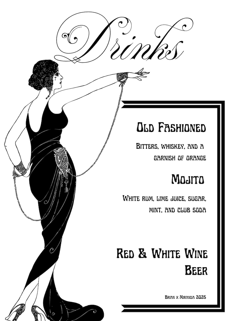 Old Money Wedding Bar Art Deco Signature Cocktail Drink Menu Canva ...