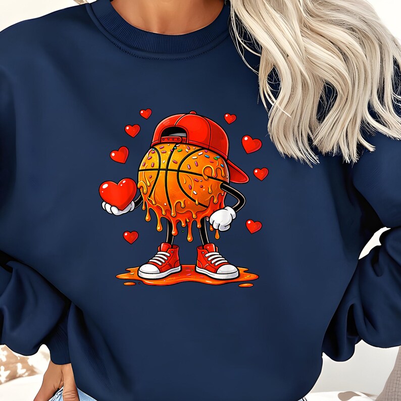 Drippy Basketball Valentine PNG, Cute Basketball Heart Design, Funny ...