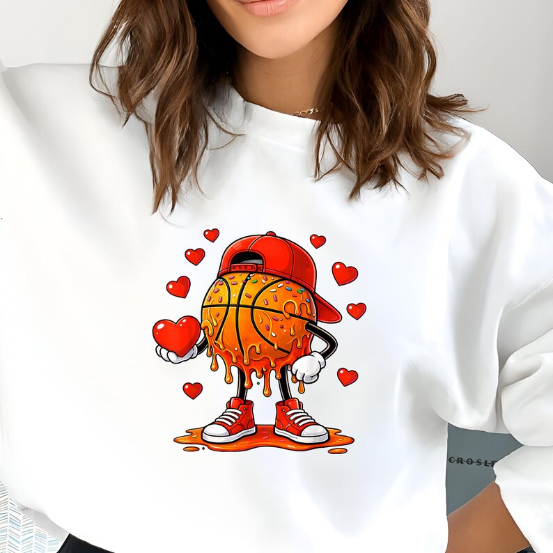 Drippy Basketball Valentine PNG, Cute Basketball Heart Design, Funny ...