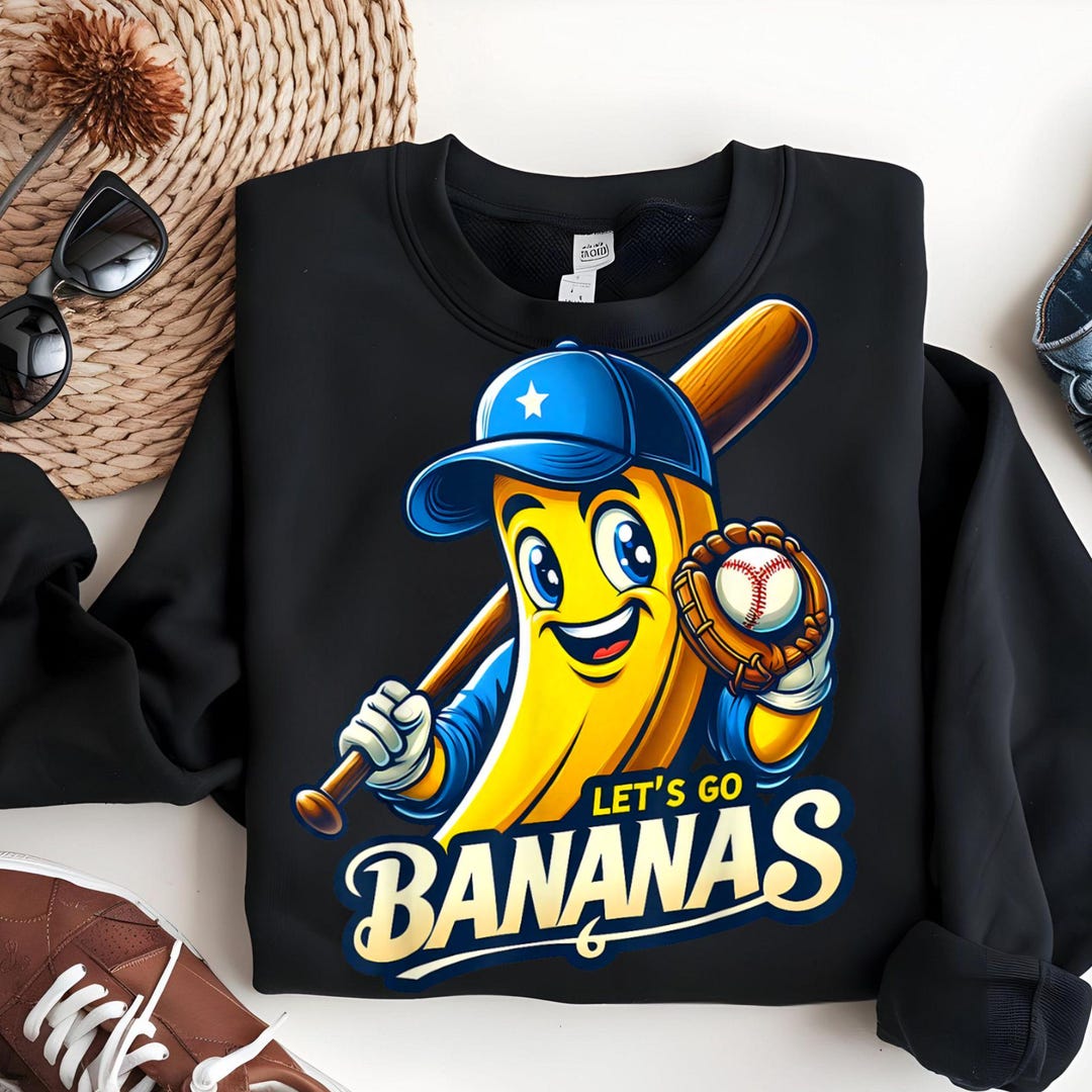 Let's Go Bananas - Fun Baseball Banana Mascot Art - Colorful Sports ...