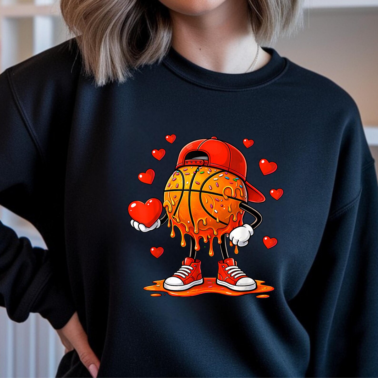 Drippy Basketball Valentine PNG, Cute Basketball Heart Design, Funny ...