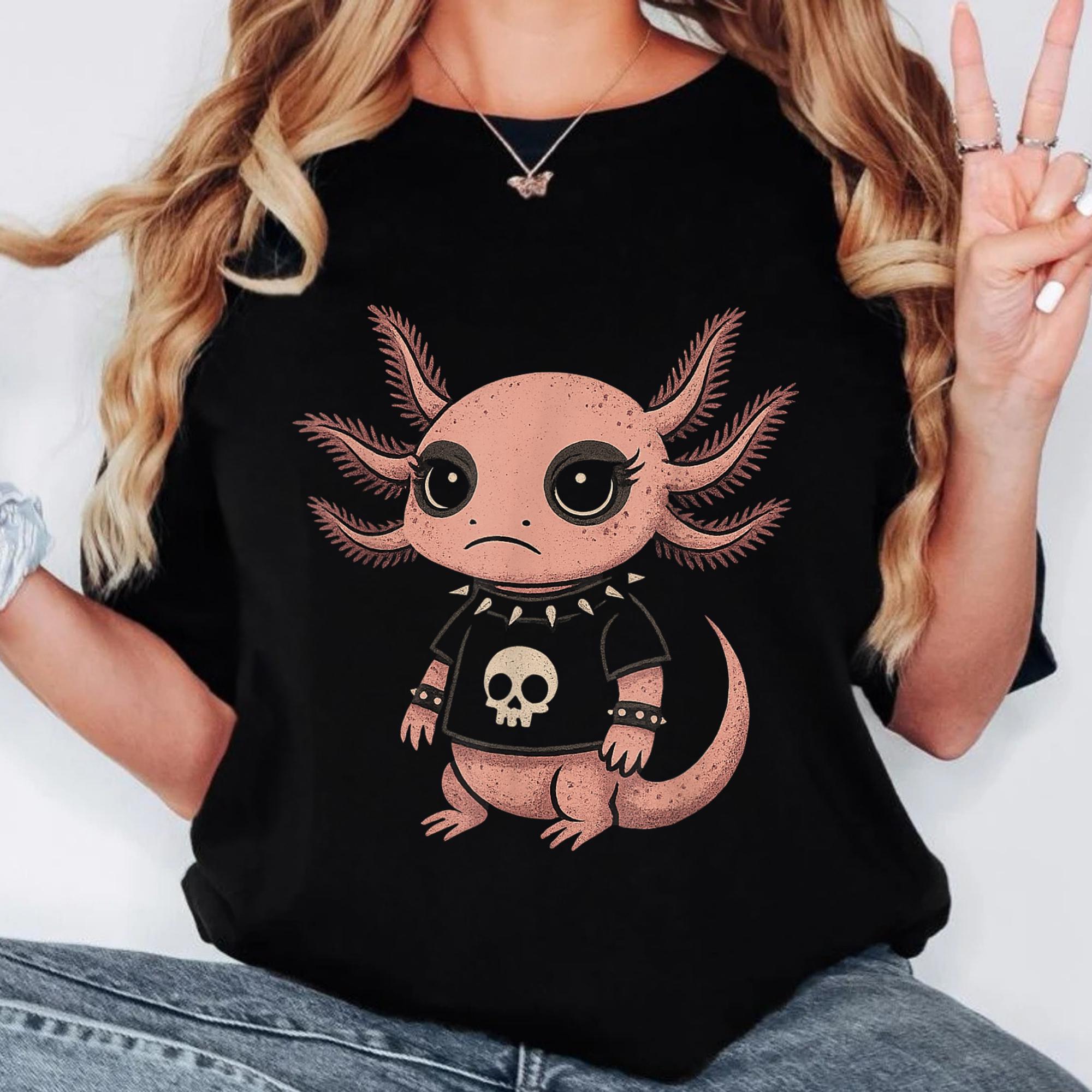 Goth Axolotl SVG PNG, Cute Emo Axolotl Clipart With Skull Shirt, Kawaii ...