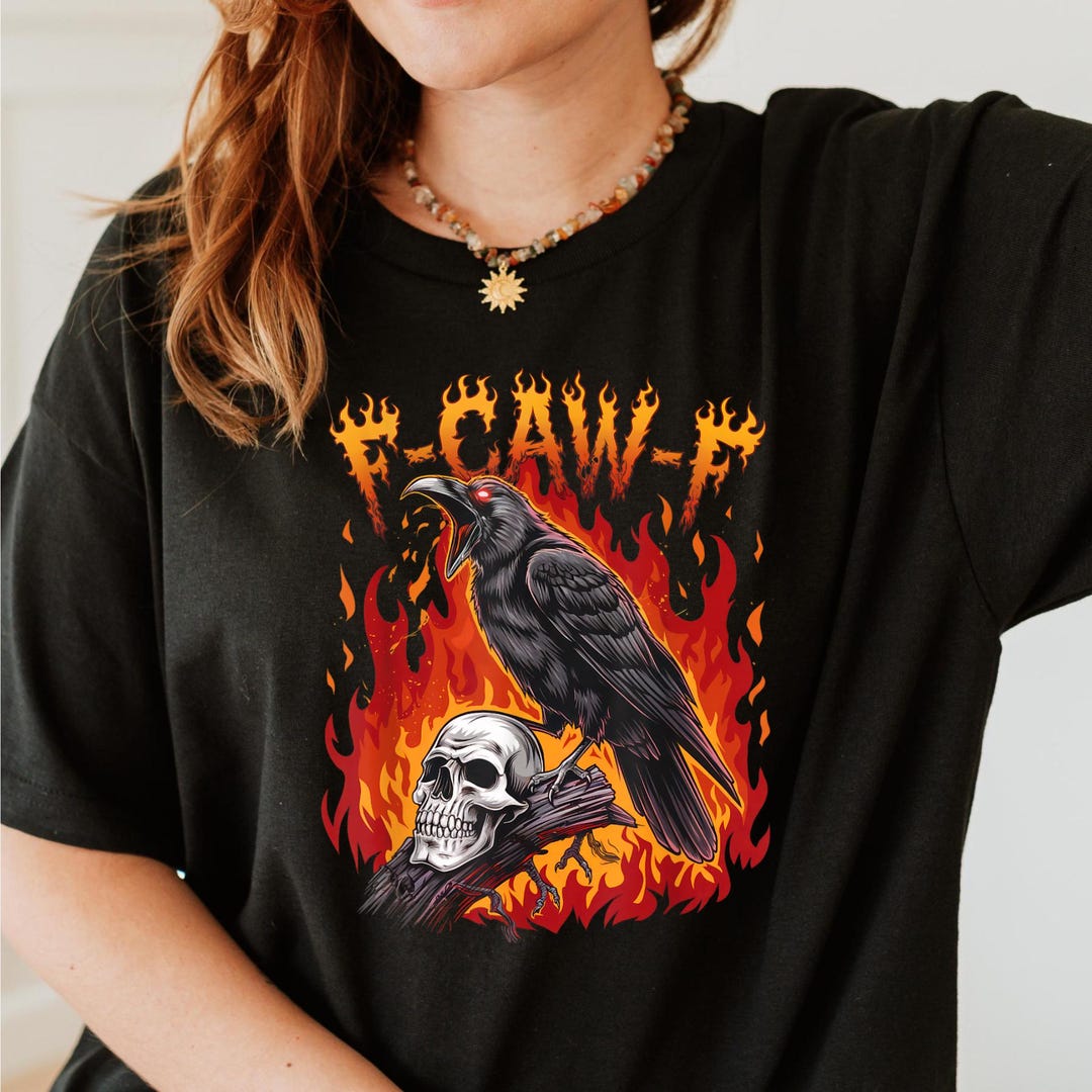 F-CAW-F Raven PNG, Gothic Bird With Skull and Flames, Dark Art Design ...