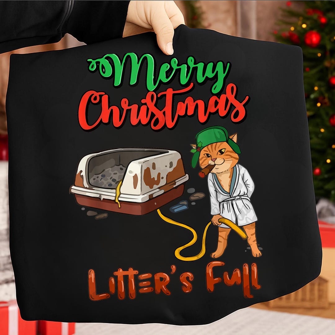 Merry Christmas Litter's Full PNG, Funny Cat Christmas Clipart, Holiday ...