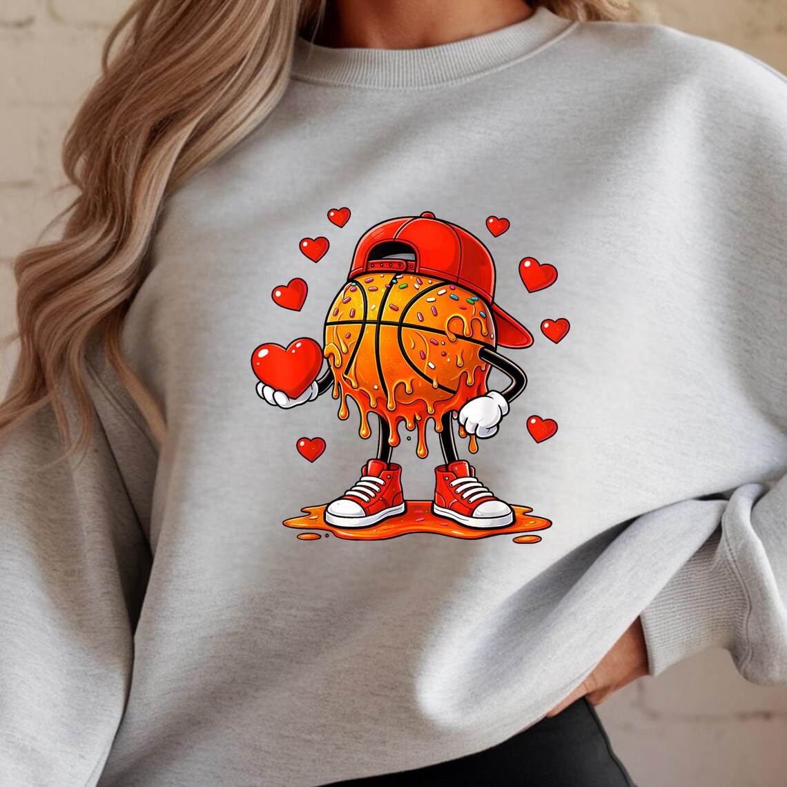 Drippy Basketball Valentine PNG, Cute Basketball Heart Design, Funny ...