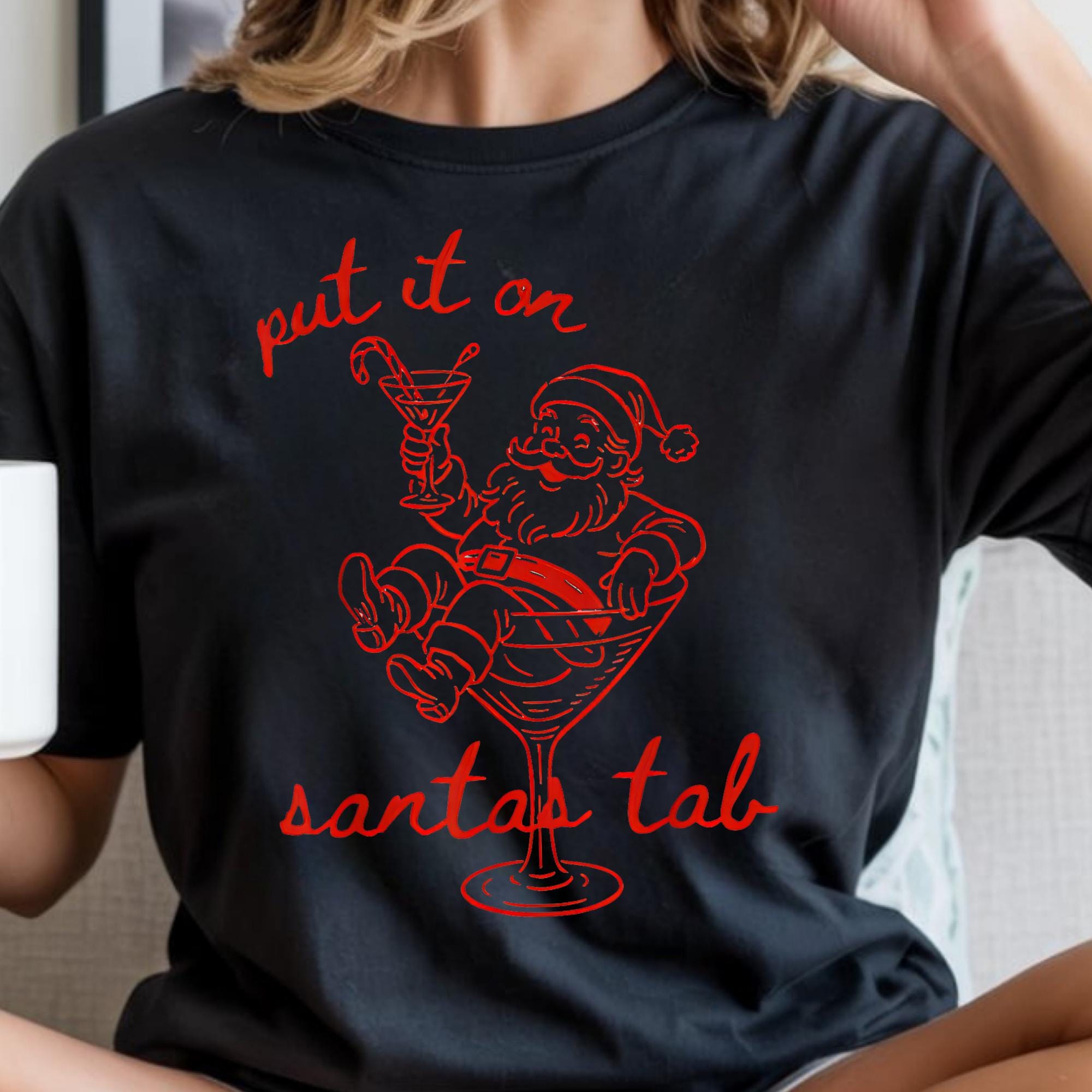 Put It on Santa's Tab PNG, Funny Christmas Drinking Shirt Design, Santa ...