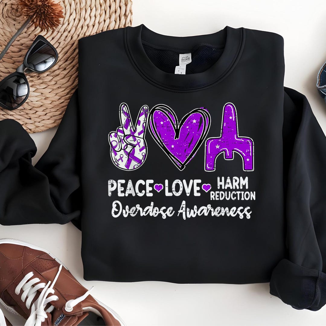 Peace Love Harm Reduction PNG, Overdose Awareness Design, Purple Ribbon ...