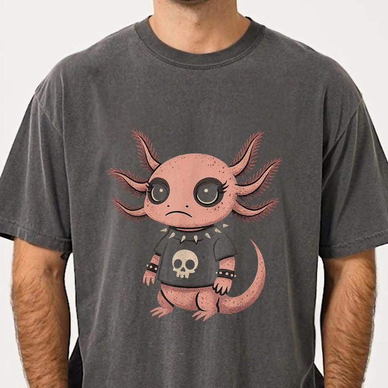 Goth Axolotl SVG PNG, Cute Emo Axolotl Clipart With Skull Shirt, Kawaii ...