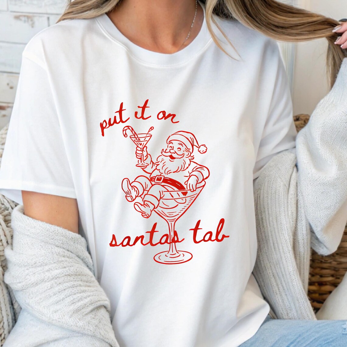 Put It on Santa's Tab PNG, Funny Christmas Drinking Shirt Design, Santa ...