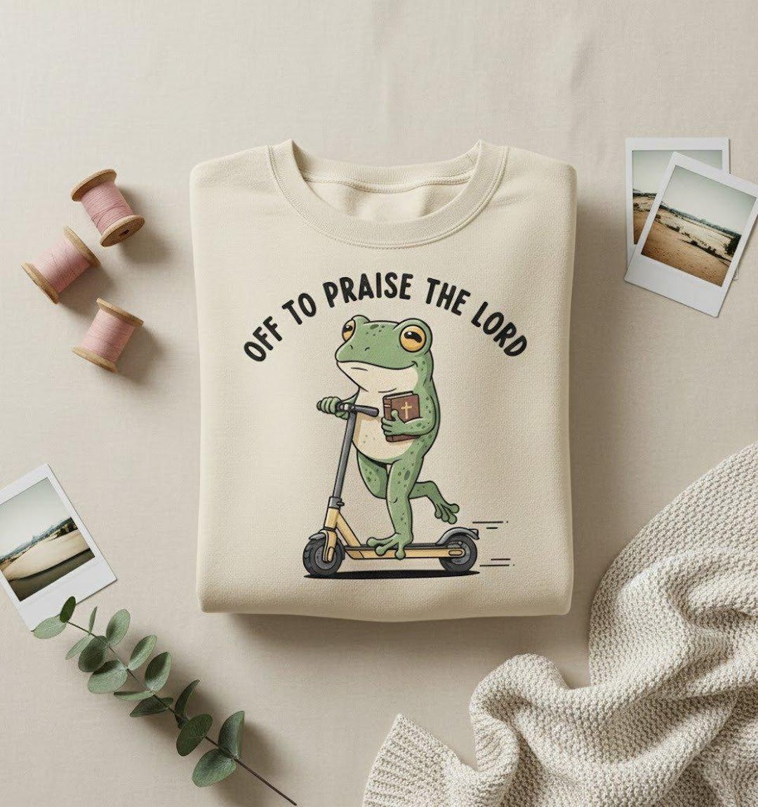 Praise Frog Png, Christian Frog Art, Bible Humor Clipart, Scooter Frog ...
