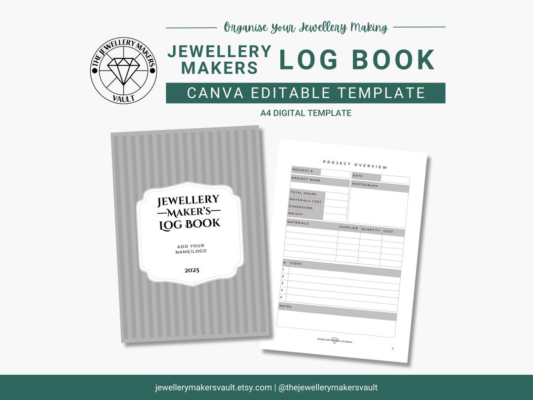 Jewellery Makers Log Book, Editable Canva Template for Jewellery ...