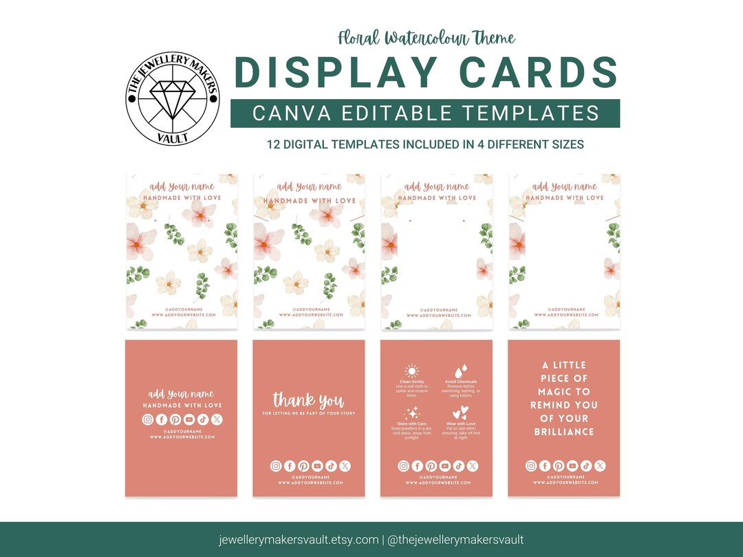 Canva Editable Jewellery Display Card Template, Floral Theme, Product ...