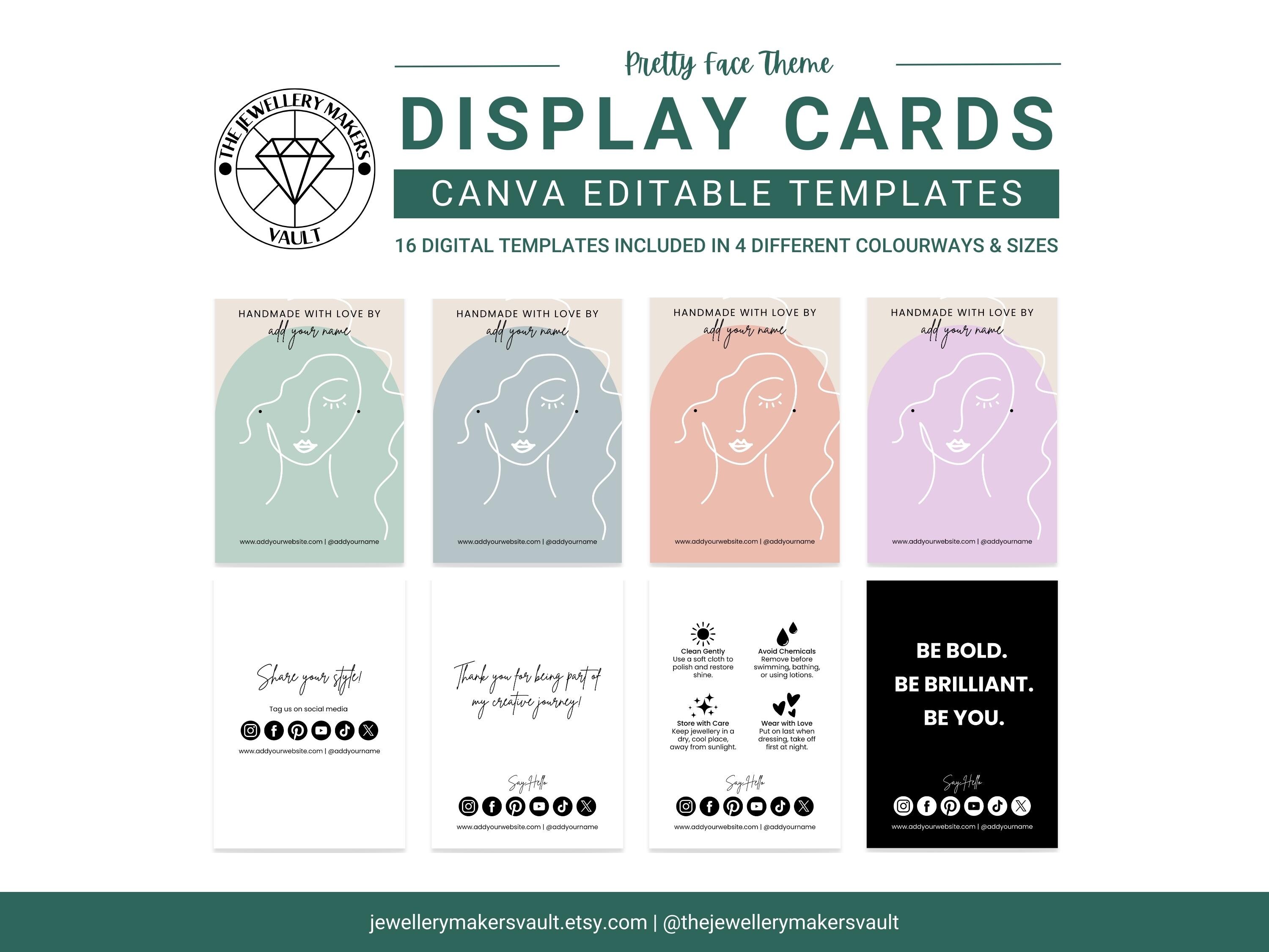 Jewellery Display Card, Editable Canva Template, Pretty Face Theme ...
