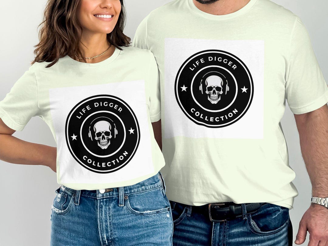 Life Digger Collection Skull Headphones T-shirt, Unique Graphic Tee ...
