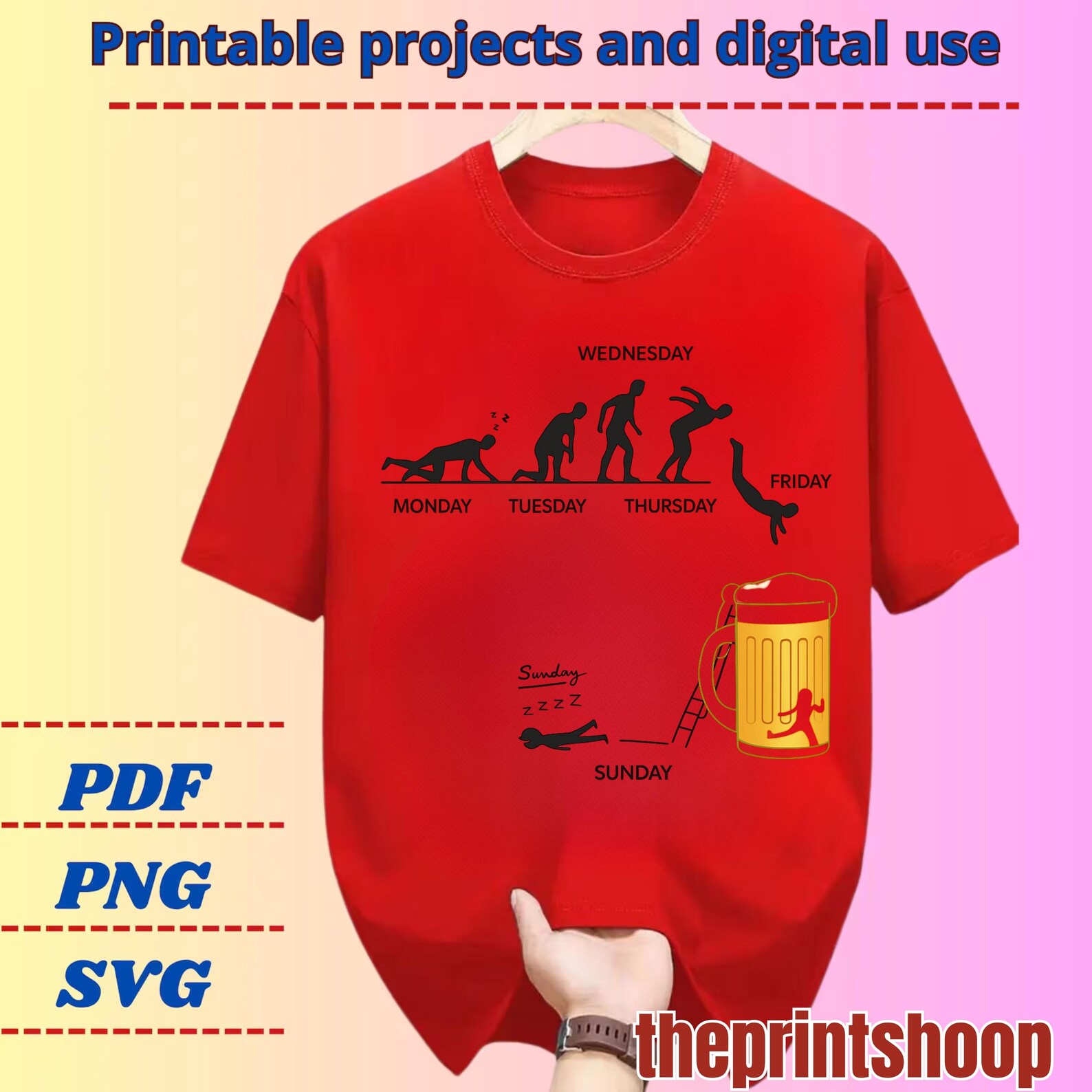 Funny Week Evolution T-shirt Design Beer Friday SVG PNG PDF | Digital ...