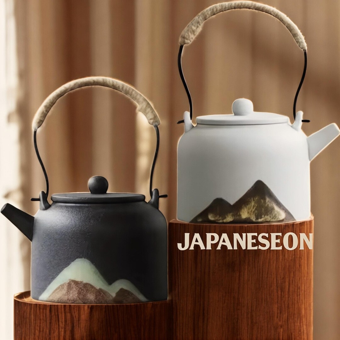Handmade Japanese Ceramic Teapot Set With Candle Warmer Tea Kettle Set ...