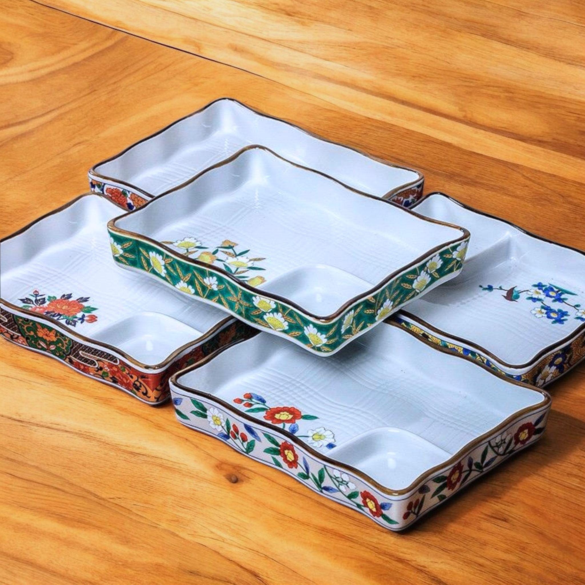 Handcrafted Asian Rectangular Dumpling Plate,floral Ceramic Sushi Tray ...