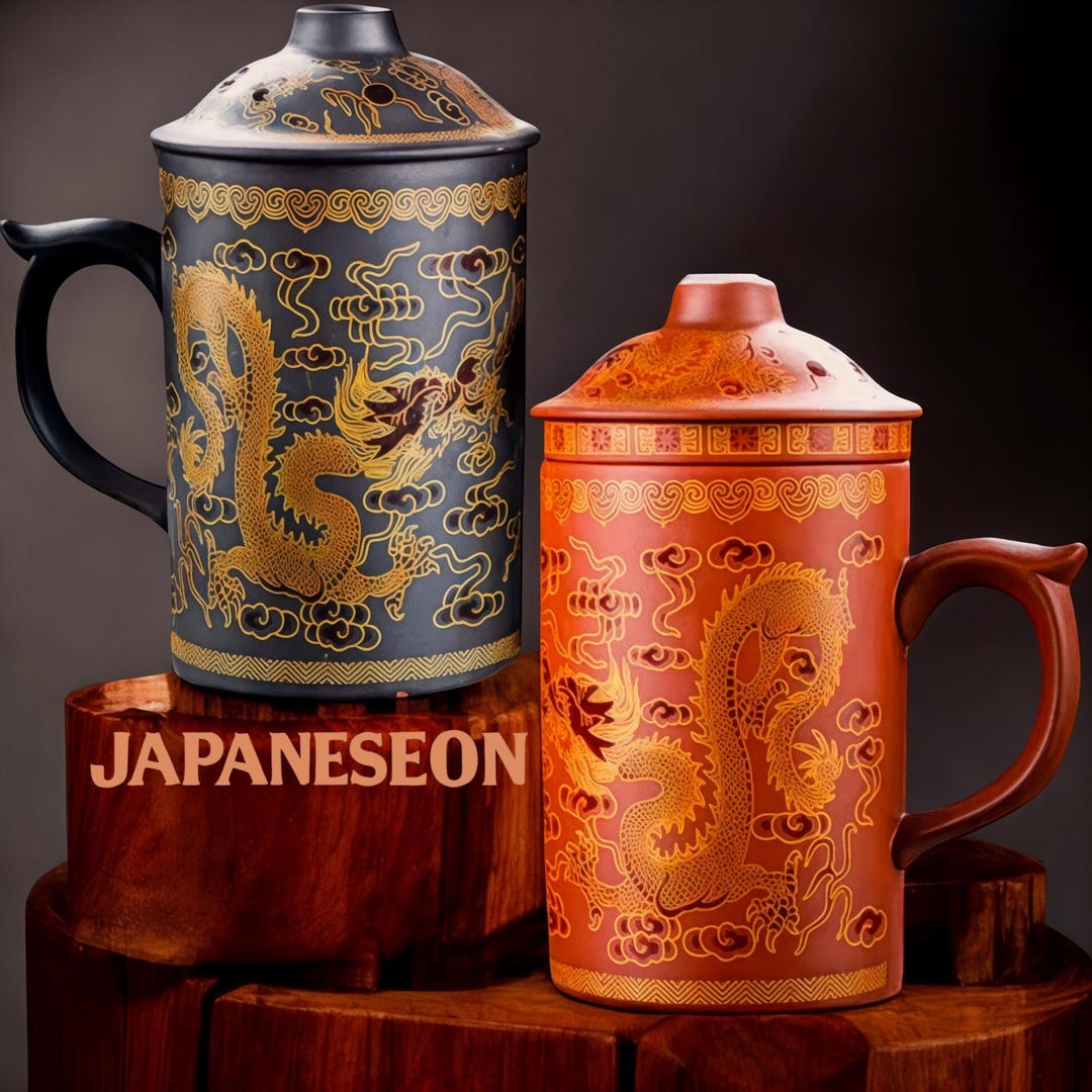 Handcrafted Japanese Ceramic Dragon Teacup With Lid & Strainer Elegant ...