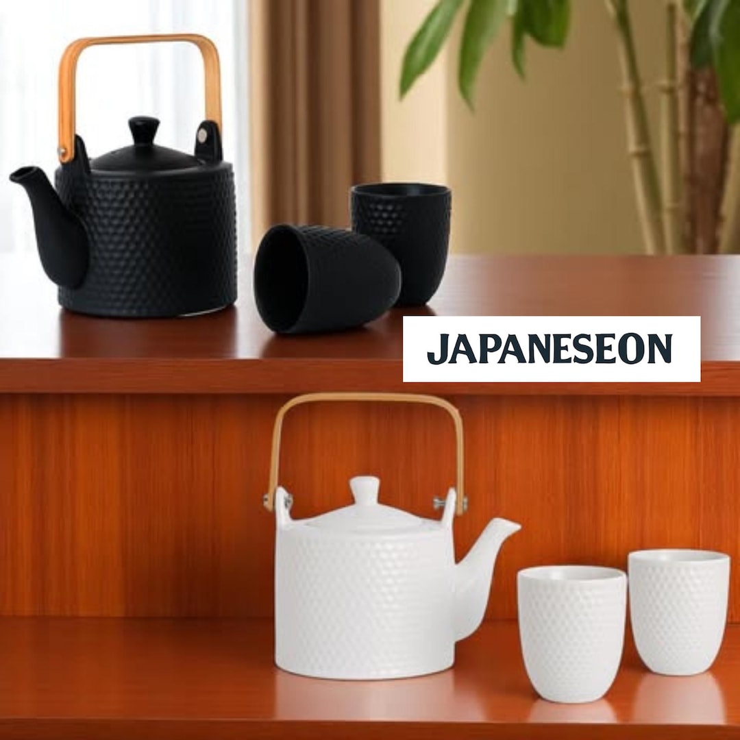 Modern Japanese Ceramic Teapot Set I Textured Black or White Pot With ...