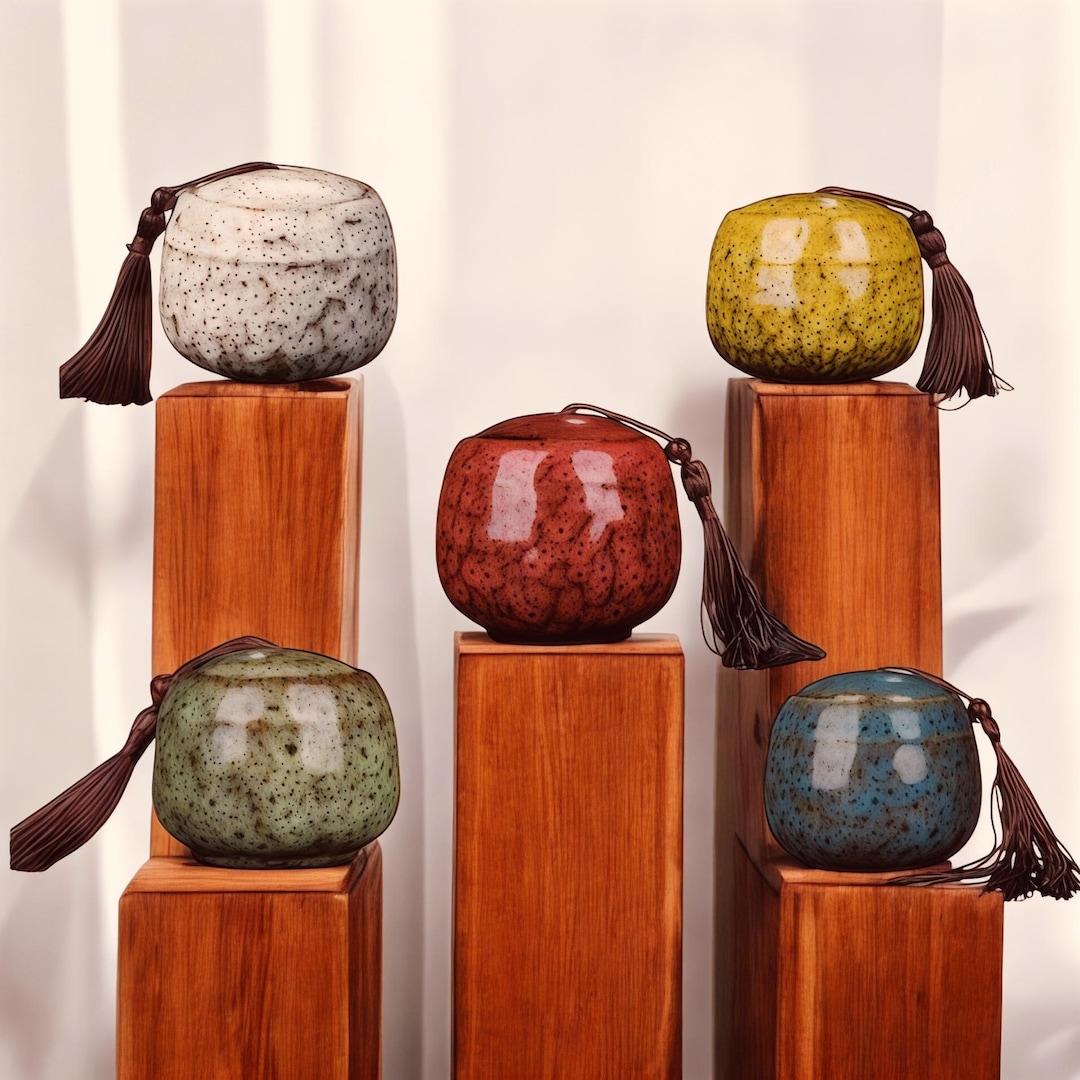 Japanese Ceramic Tea Canister With Tassel Lid Airtight Tea Caddy for ...