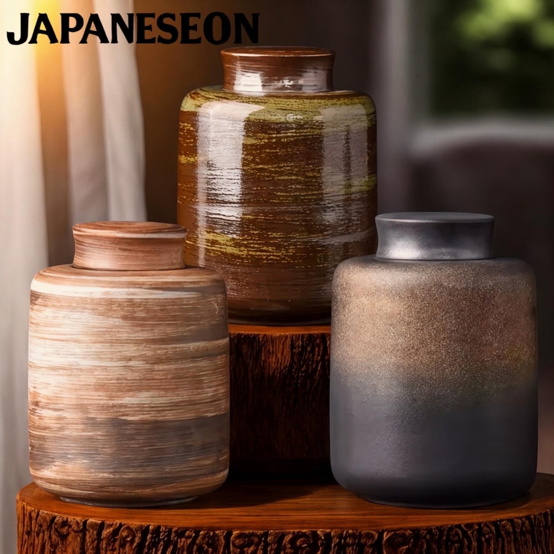 Vintage Aesthetic Japanese Ceramic Tea Canisters Set, Tea Caddy With ...