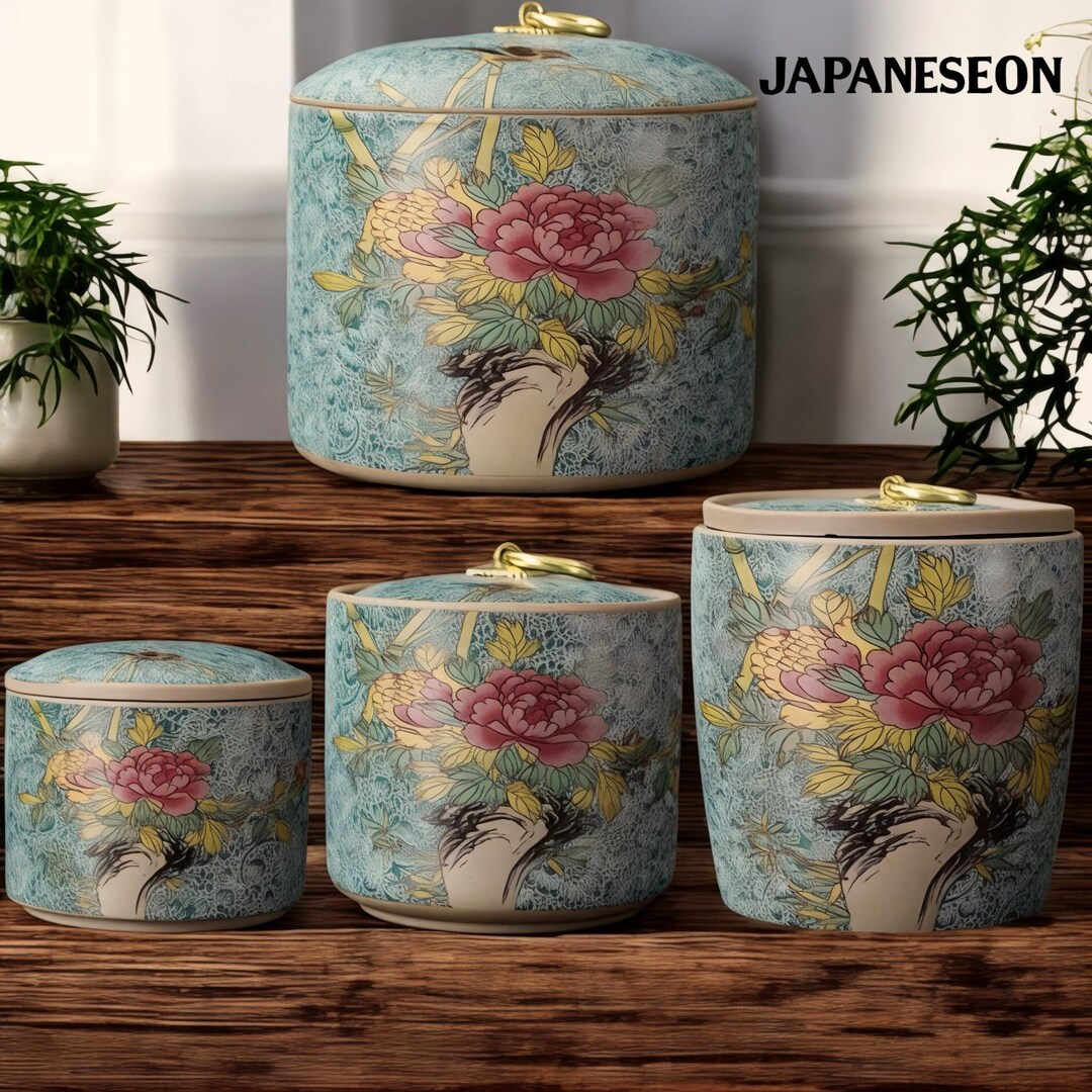 Hand-painted Japanese Tea Container Ceramic Kitchen Canister Set Tea ...