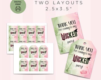 Wicked Party Favor Tags, Thank You Cards, DIGITAL Download, Printable ...
