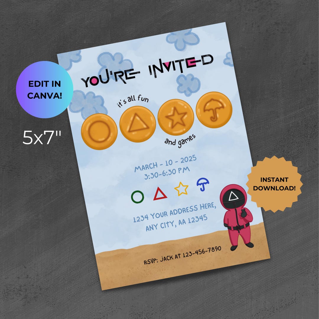 Squid Games Dalgona Party Invitation, DIGITAL Download, Canva Template ...