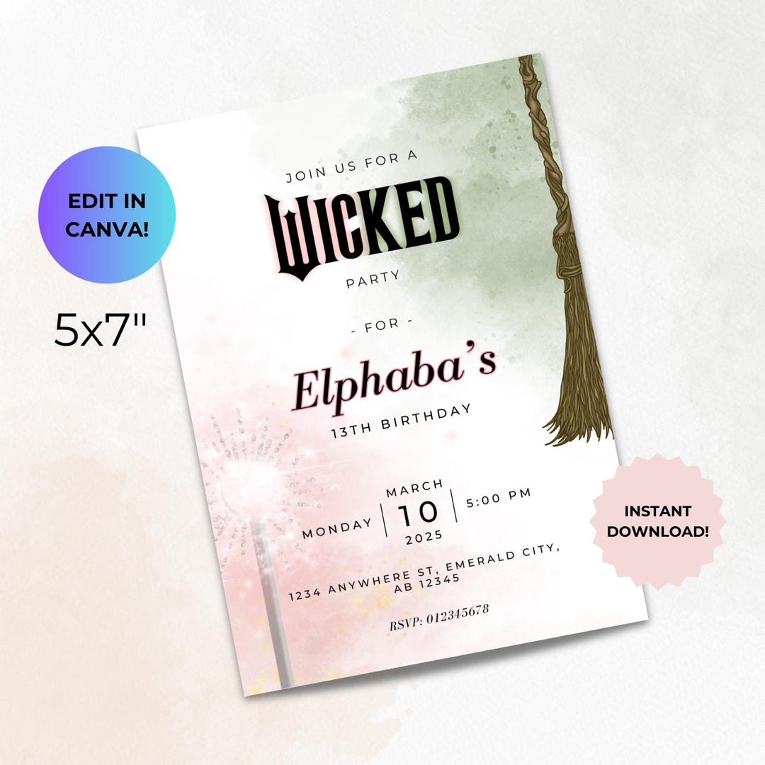 Wicked Theme Party Invitation, DIGITAL Download, Canva Template ...