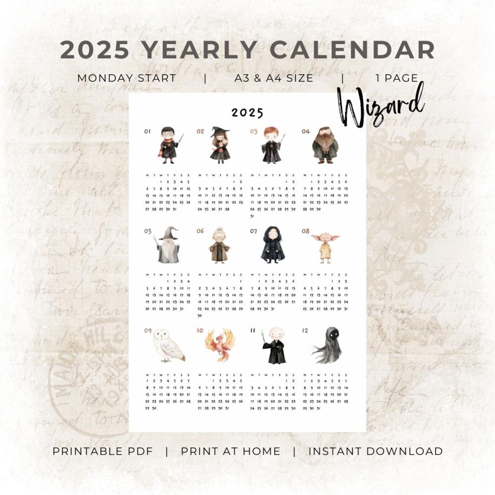 2025 Yearly Calendar Wizard, 2025 Wall Calendar, 2025 Yearly Calendar ...