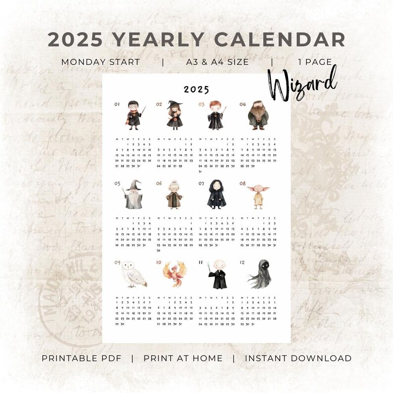 2025 Yearly Calendar Wizard, 2025 Wall Calendar, 2025 Yearly Calendar ...