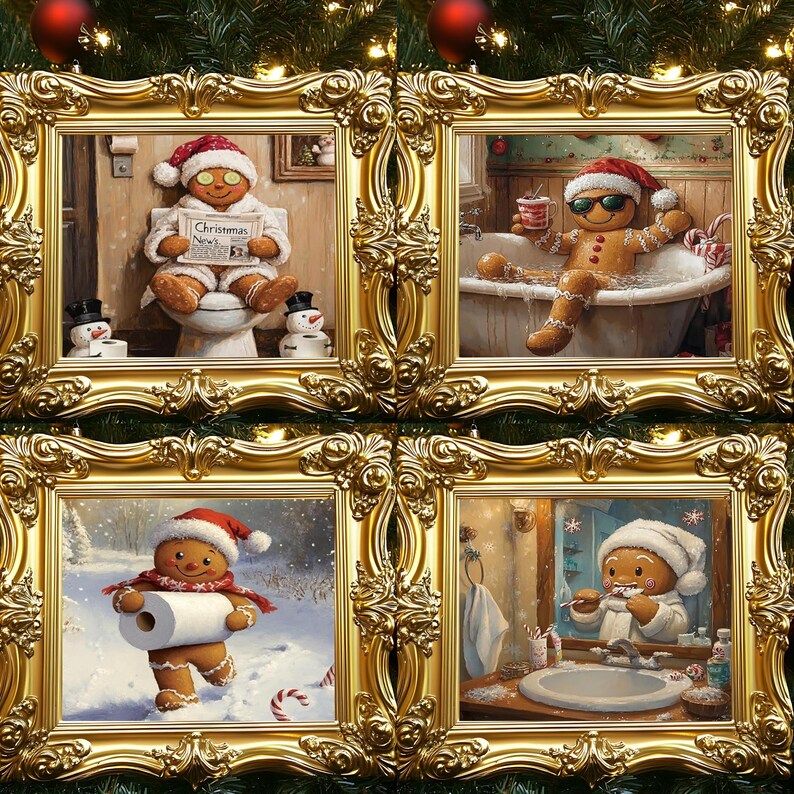 Funny Gingerbread Man Christmas Bathroom Prints | Holiday Humor Art ...