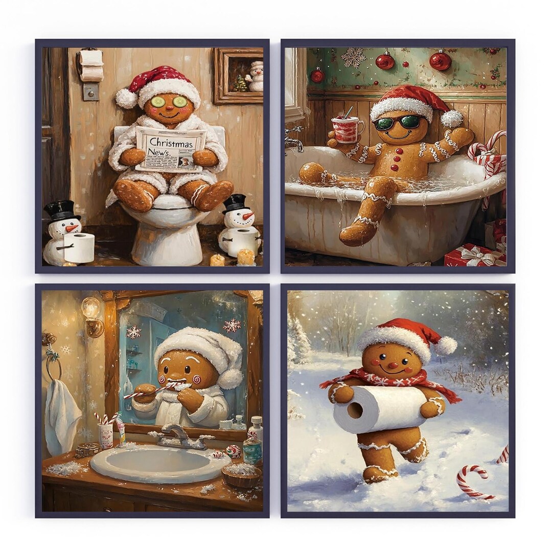 Funny Gingerbread Man Christmas Bathroom Prints | Holiday Humor Art ...