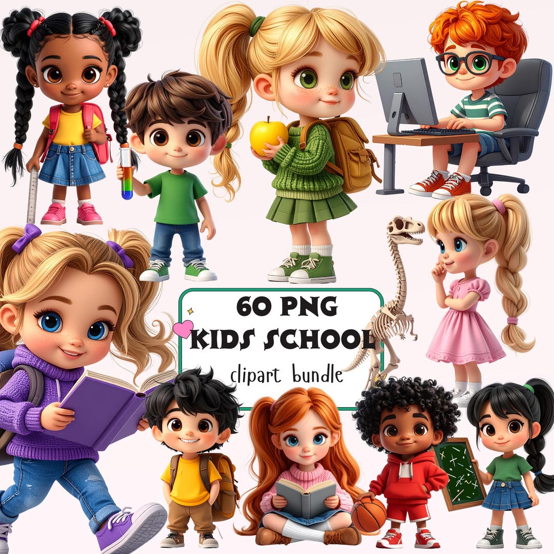 Kids School Clipart Set: Back to School Illustrations (digital Download ...