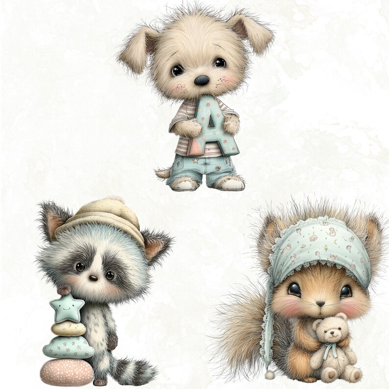 Nursery Animals Clipart : Neutral Baby Animals PNG, Whimsical Animal ...