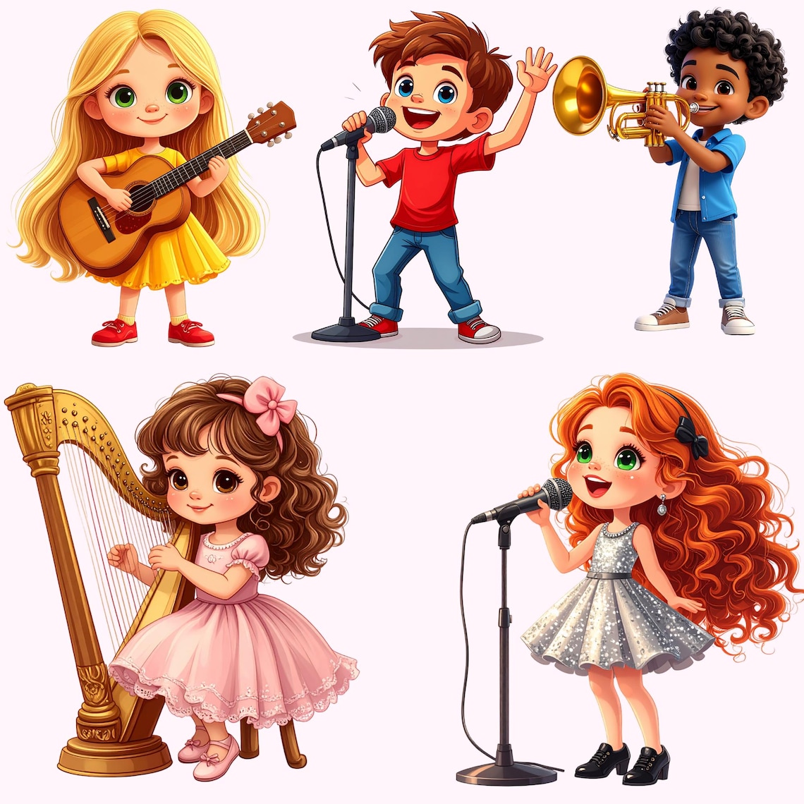 Kids Musician Clipart Bundle: Cartoon Children Playing Instruments PNG ...