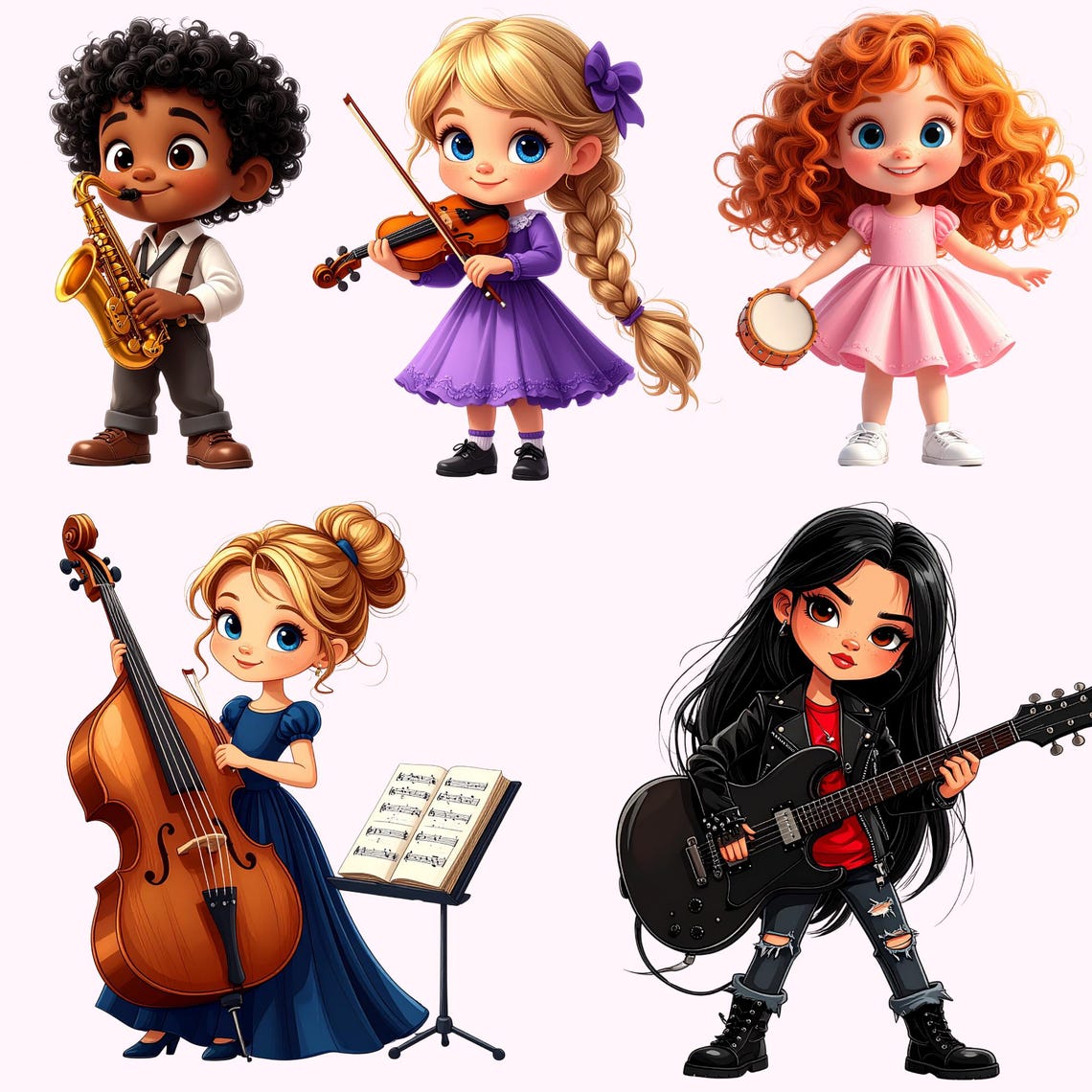 Kids Musician Clipart Bundle: Cartoon Children Playing Instruments PNG ...