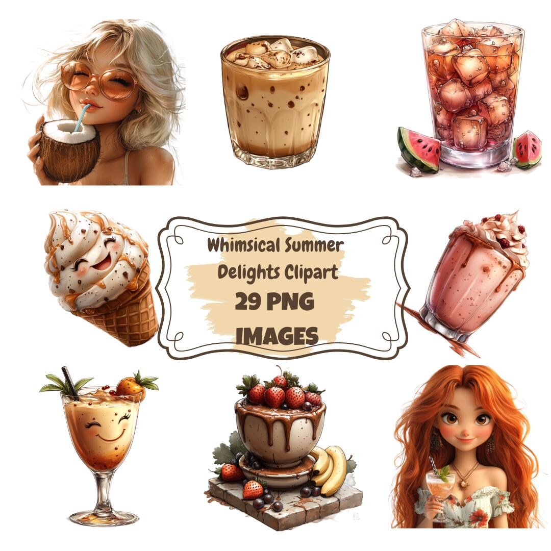 Whimsical Summer Clipart Summer Pixar-style Drinks PNG Cocktails ...