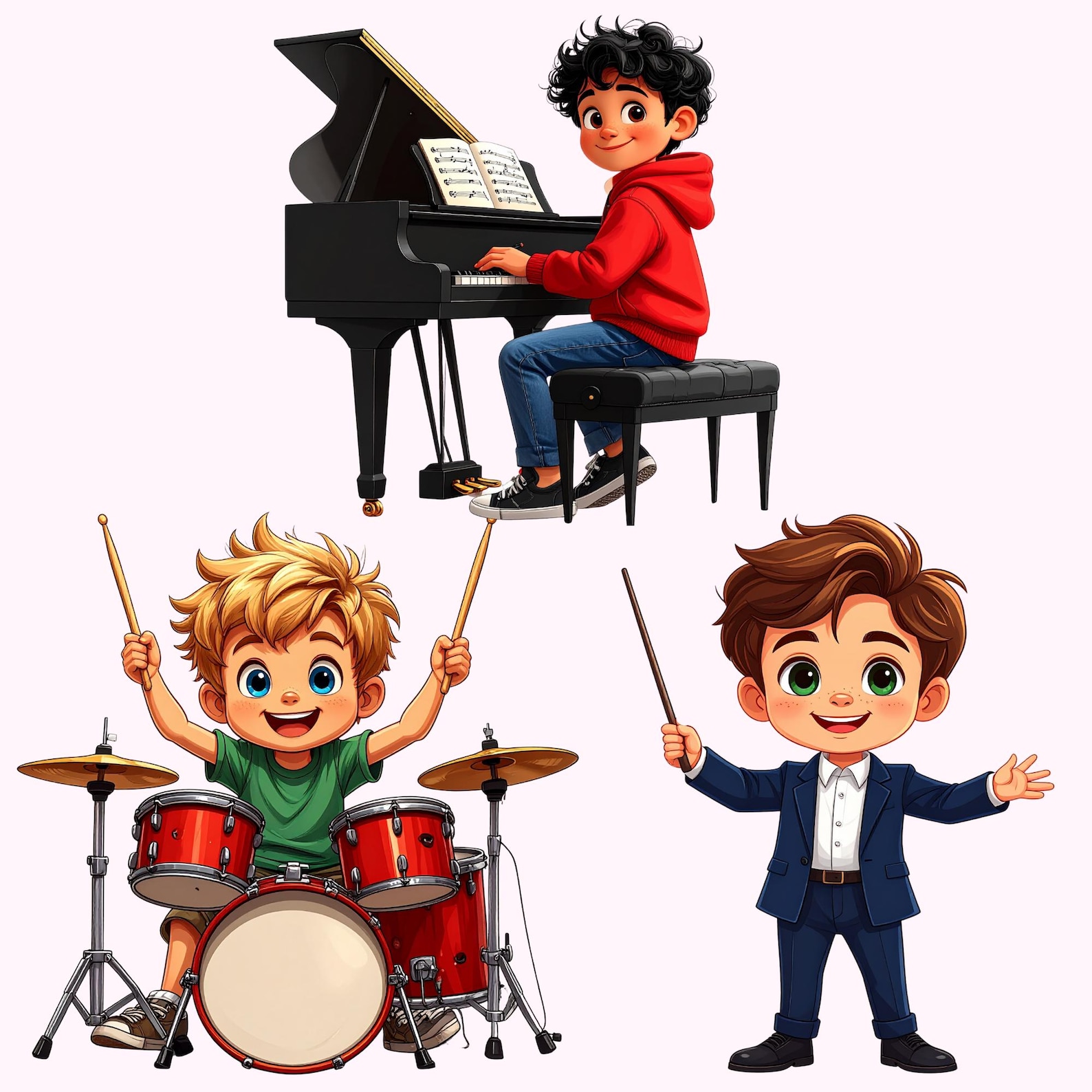 Kids Musician Clipart Bundle: Cartoon Children Playing Instruments PNG ...