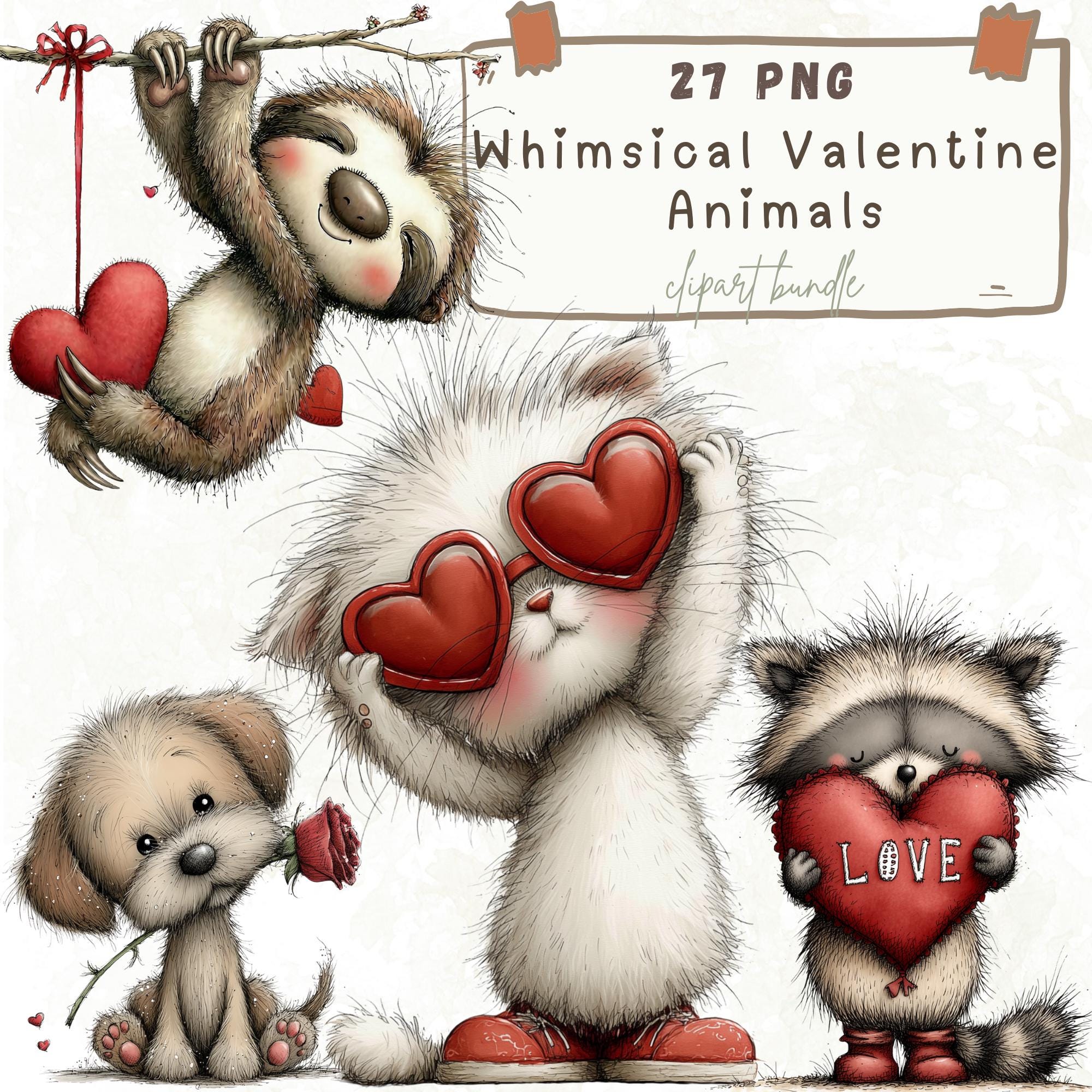 Valentine Animals Clipart – Whimsical Romantic Characters PNG Bundle - Etsy