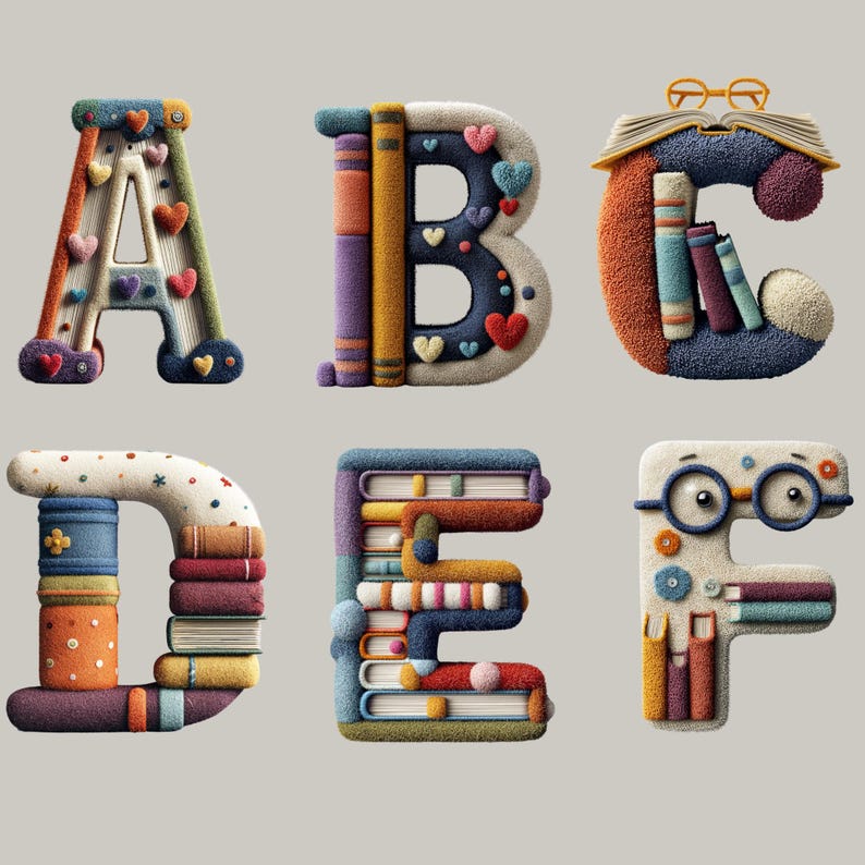 Book Alphabet Clipart Set A–Z : Whimsical Reading Letters PNG, Cozy ...
