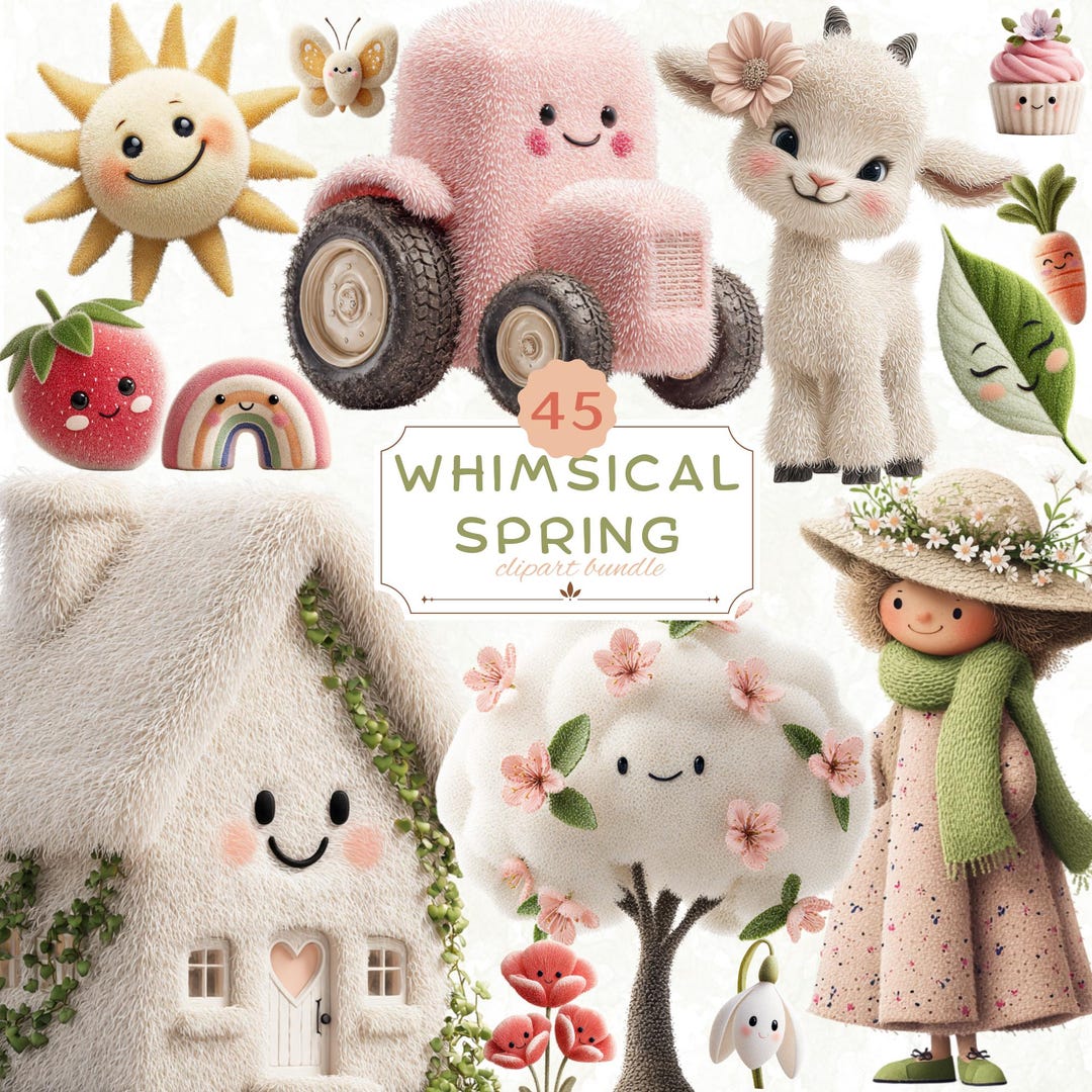 Whimsical Spring Clipart: Fluffy Baby Animals, Flowers (PNG Digital ...