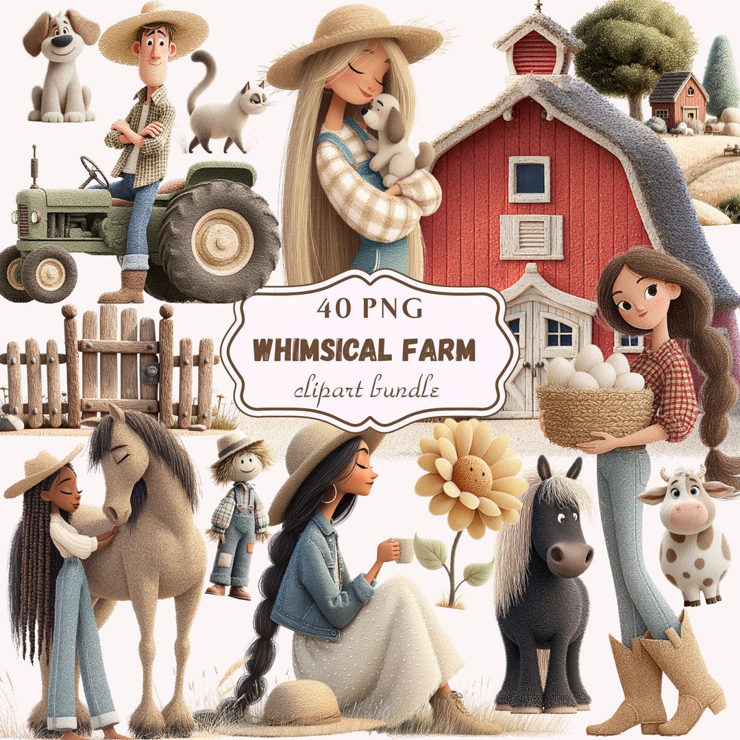 Whimsical Farm Clipart Bundle: Cartoon Animal PNG (commercial Use) - Etsy