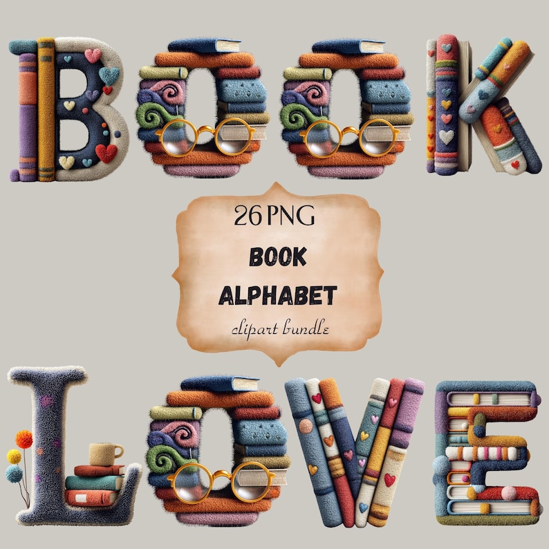 Book Alphabet Clipart Set A–Z : Whimsical Reading Letters PNG, Cozy ...