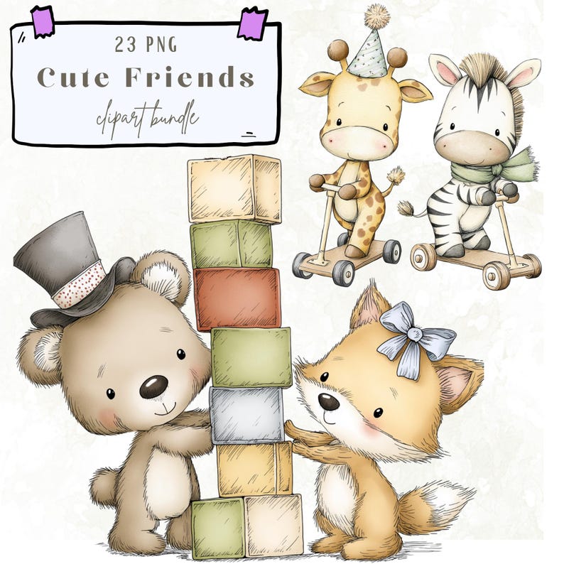 Animal Friends Clipart Bundle: Baby Animals Graphics, Sweet Friendship ...