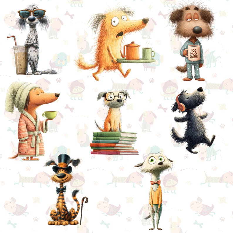 Quirky Puppy Clipart Funny Elongated Dog Bundle Cartoon Cute Dogs PNG ...