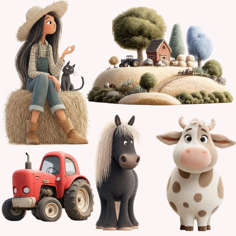 Whimsical Farm Clipart Bundle: Cartoon Animal PNG (commercial Use) - Etsy