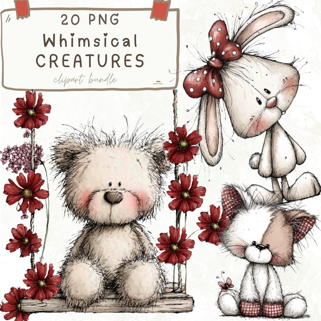 Whimsical Animals Clipart – 20 Woodland Creatures PNG, Cute Floral ...