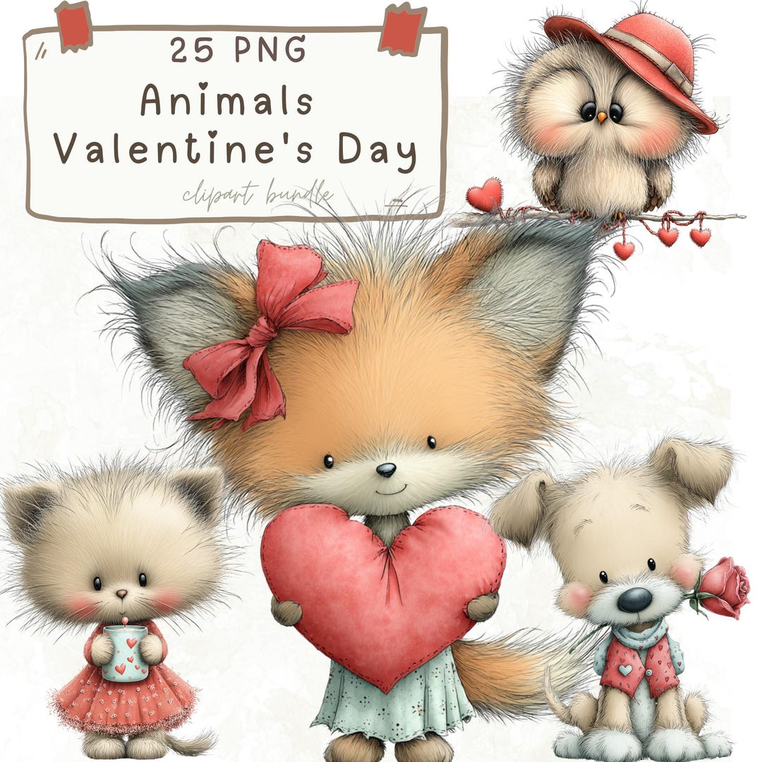 Valentine’s Day Animals Clipart – Whimsical Love Animals PNG, Romantic ...